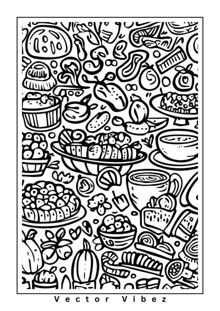 Thanksgiving Feast Coloring Page - Vector Vibez