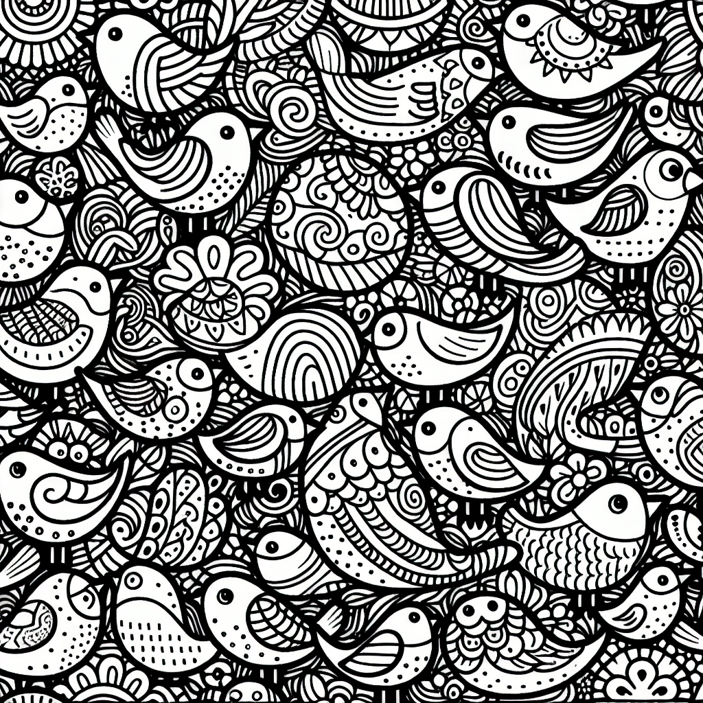 Bird Doodle Coloring Page - Simple & Cute Patterns - Vector Vibez