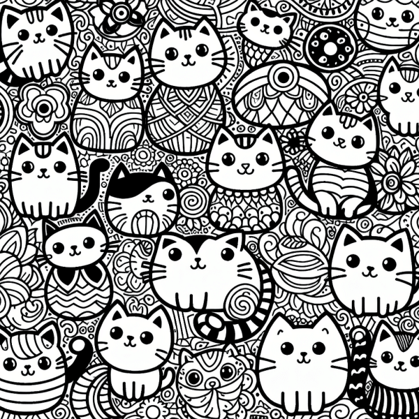 Cute Cat Doodle Coloring Page - Vector Vibez