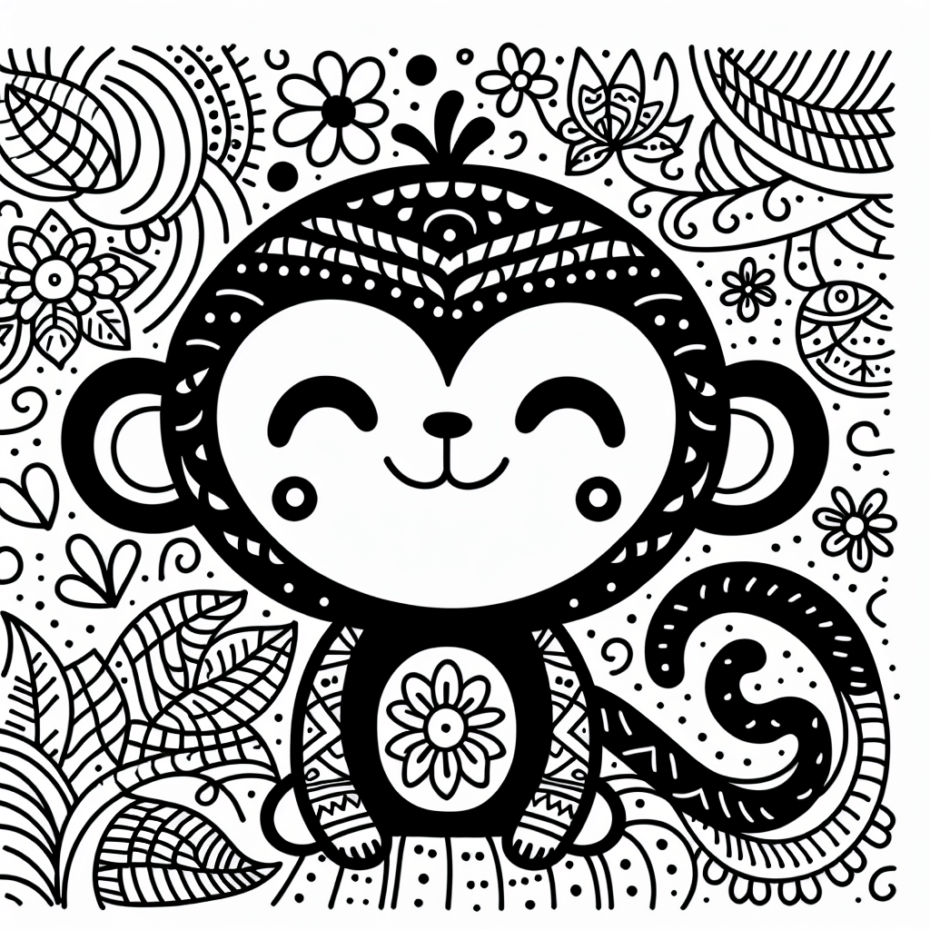 Monkey Doodle Coloring Page - Playful and Simple Patterns - Vector Vibez