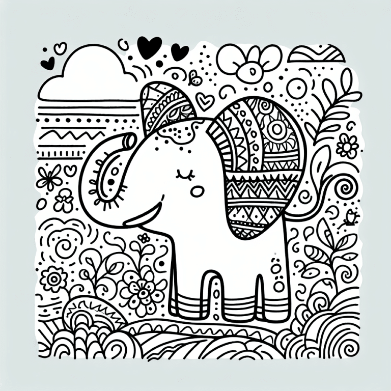 Playful Elephant Doodle Coloring Page - Vector Vibez