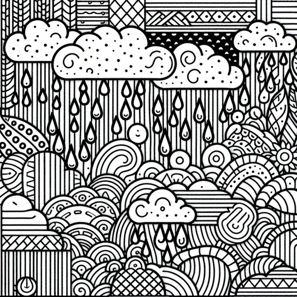Rain Doodle Coloring Book Page - Simple Cute Patterns | Playful ...